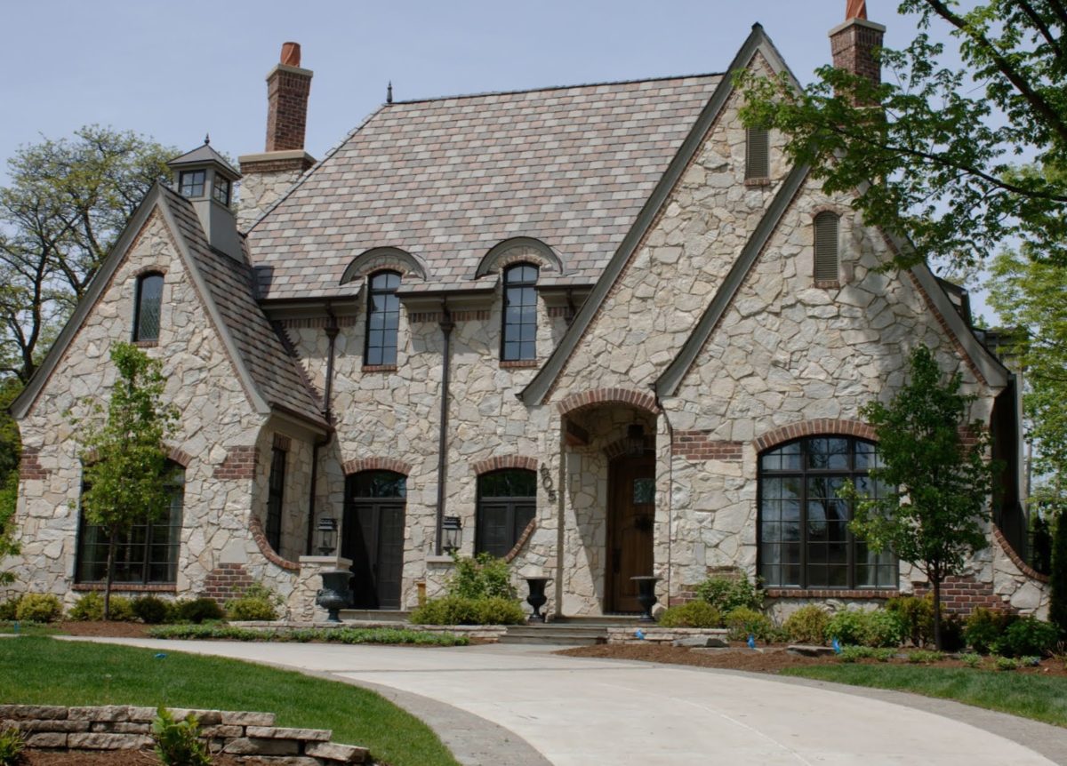 Lewes Mosaic Natural Thin Stone Veneer Tudor Exterior | Quarry Mill